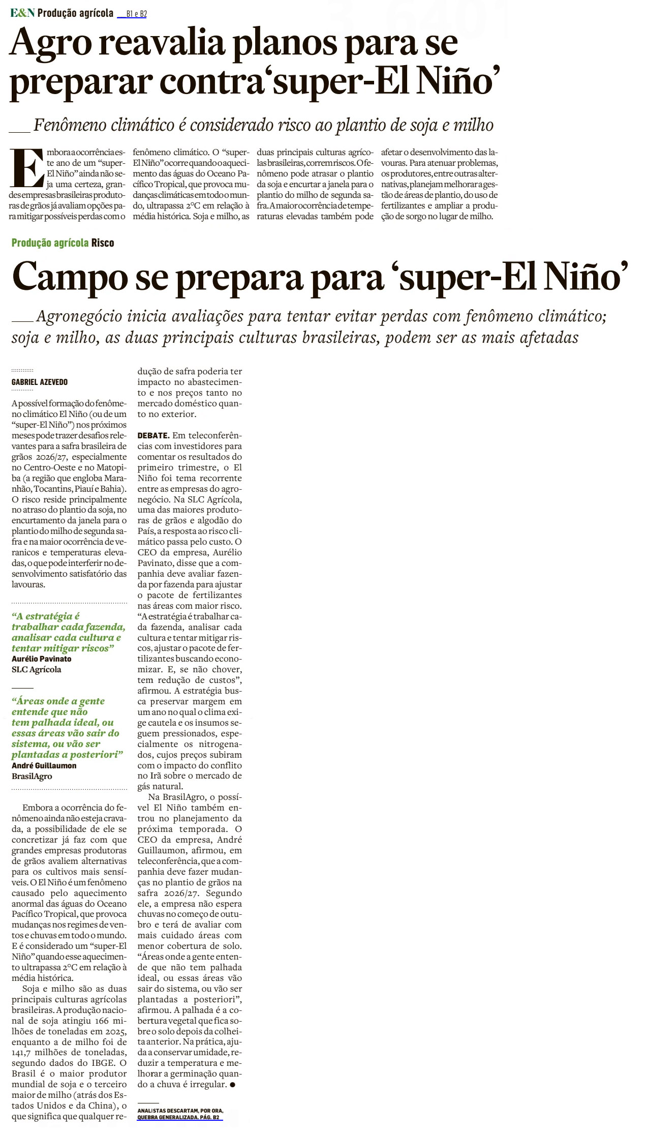 Rede Clipping: Agro reavalia planos para se preparar contra ‘super-El Niño’